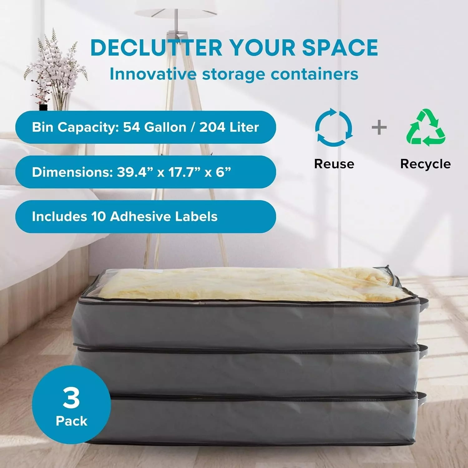 3 Large Smartcube Underbed Storage Bag Wardrobe Organizer Storage Box ...