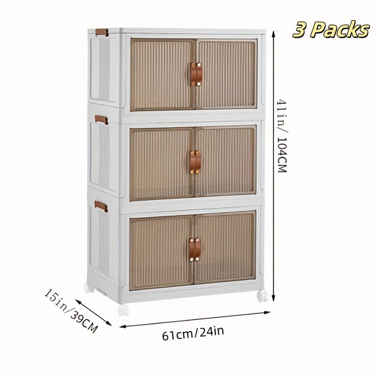 3-Layer 50cm Foldable Storage Box with Wheels & Door, Large Capacity ...