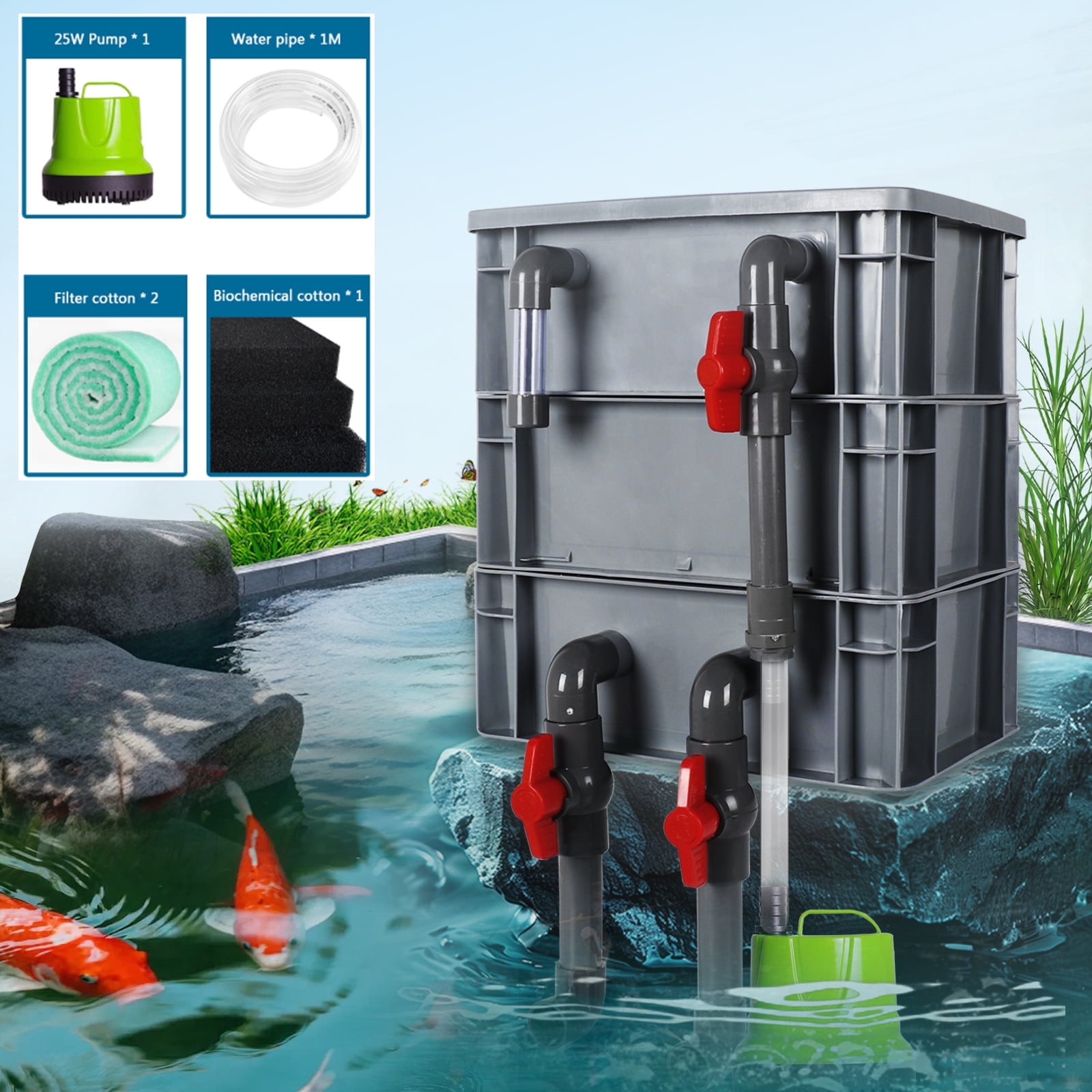 FINAQUA 3-Layer Aquarium Filter Box with 25W Pump and Filter Wool, Fits ...