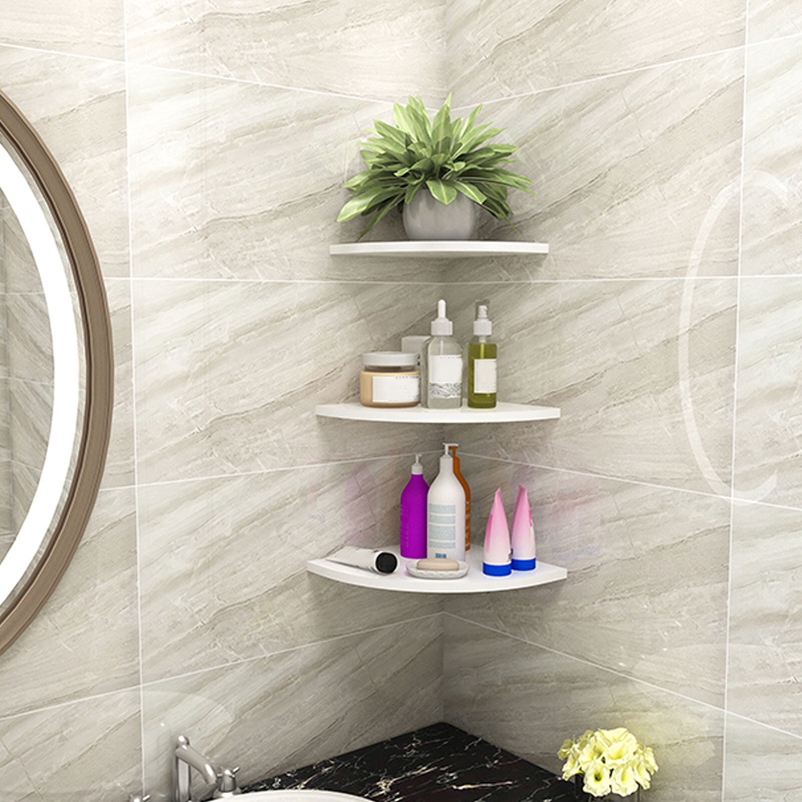 3 Layer Bath Corner Shelves Rack Wall Mounted Plant Standing Rack for ...