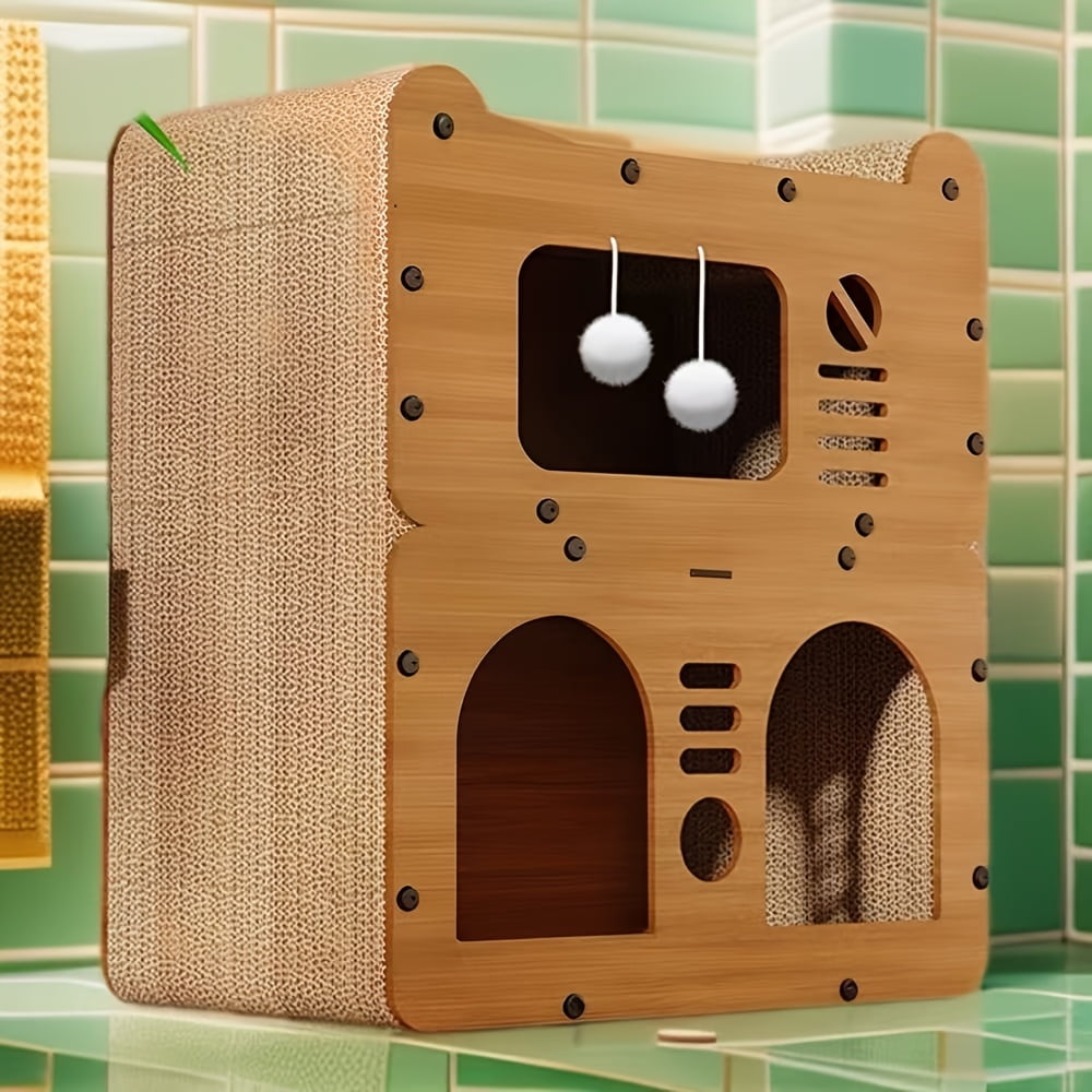 3-Layer Cat Scratching House, 21x18.9x9.5-inch Cardboard Cat House with ...