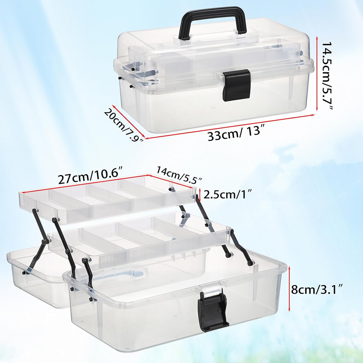3-Layer Clear Plastic Storage Box with Adjustable Spacers for Sewing ...