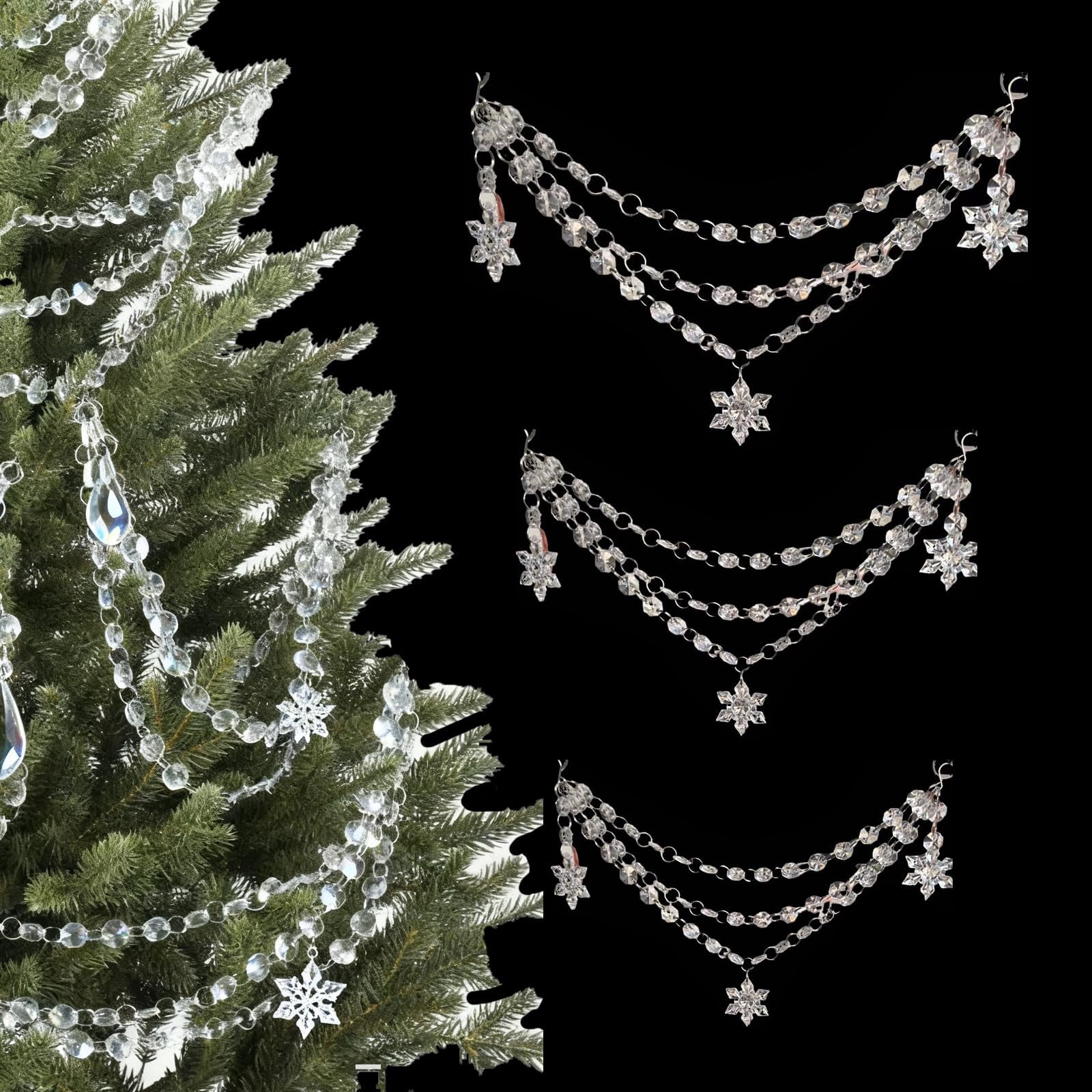 3-Layer Crystal Garland for Christmas Tree Acrylic Bead Garland Hanging ...