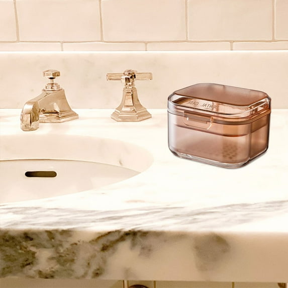 3-Layer Denture Bath Box with Filter, Portable Retainer Cleaner Case ...