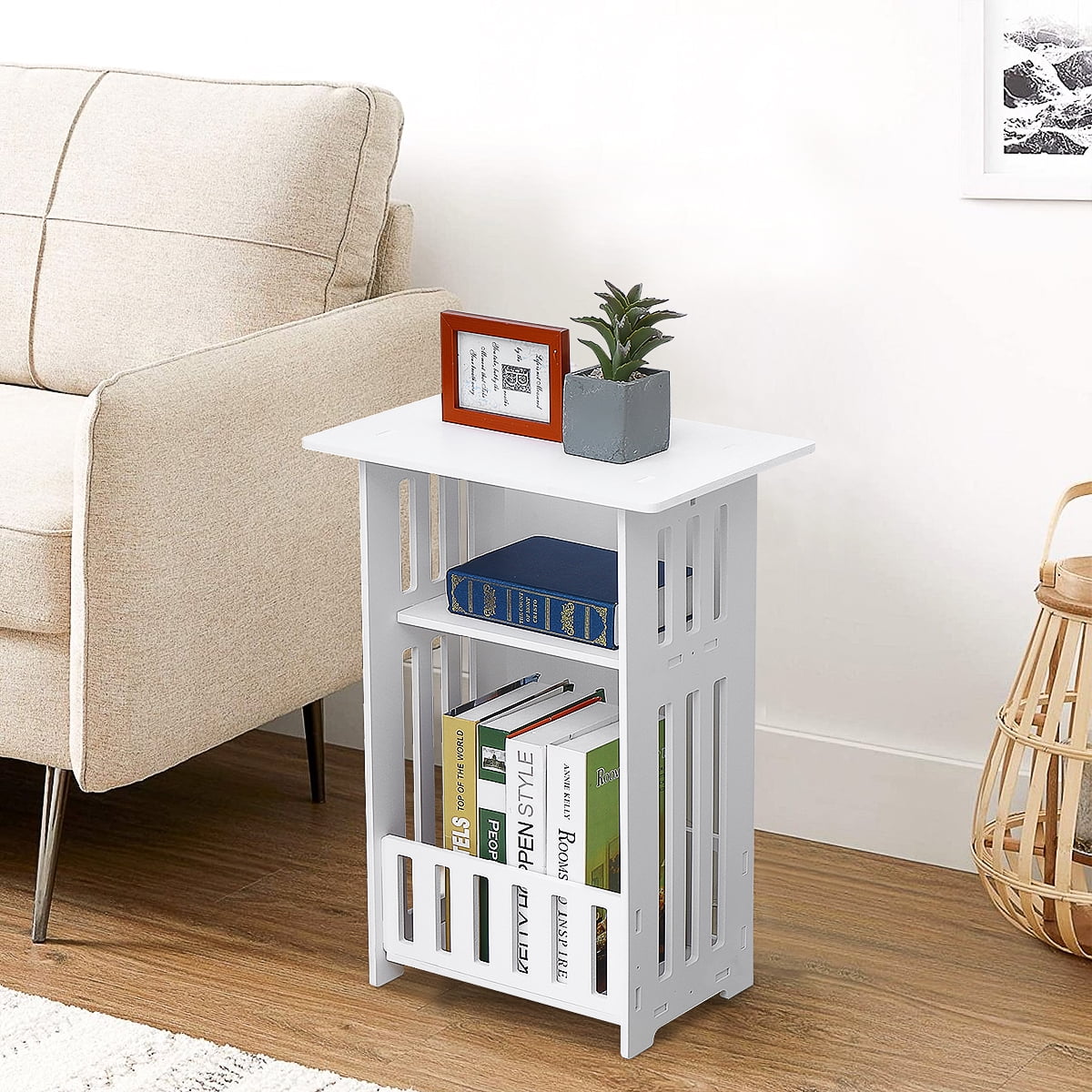 3 Layer End Table Side Table Nightstand with Storage Shelf for Living ...
