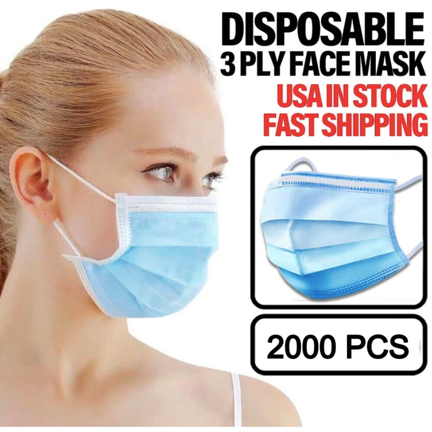 3 Layer Face Covering Mask with Ear Loops - 2000 Pack - Walmart.com
