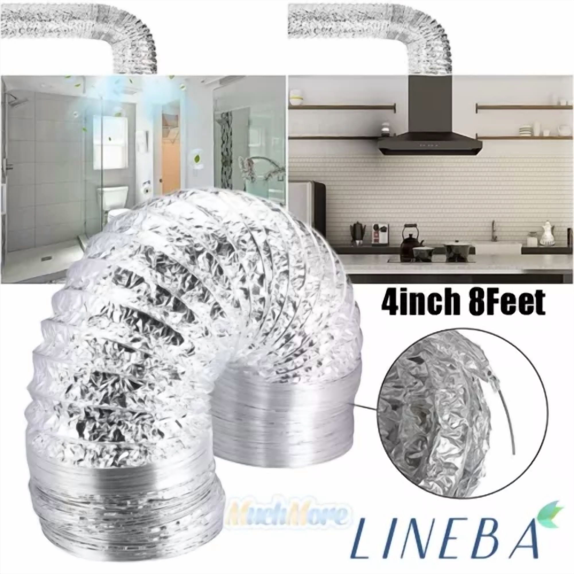 3 Layer Flexible 4 Inch 8 Feet Aluminum Ducting Dryer Vent Hose For ...