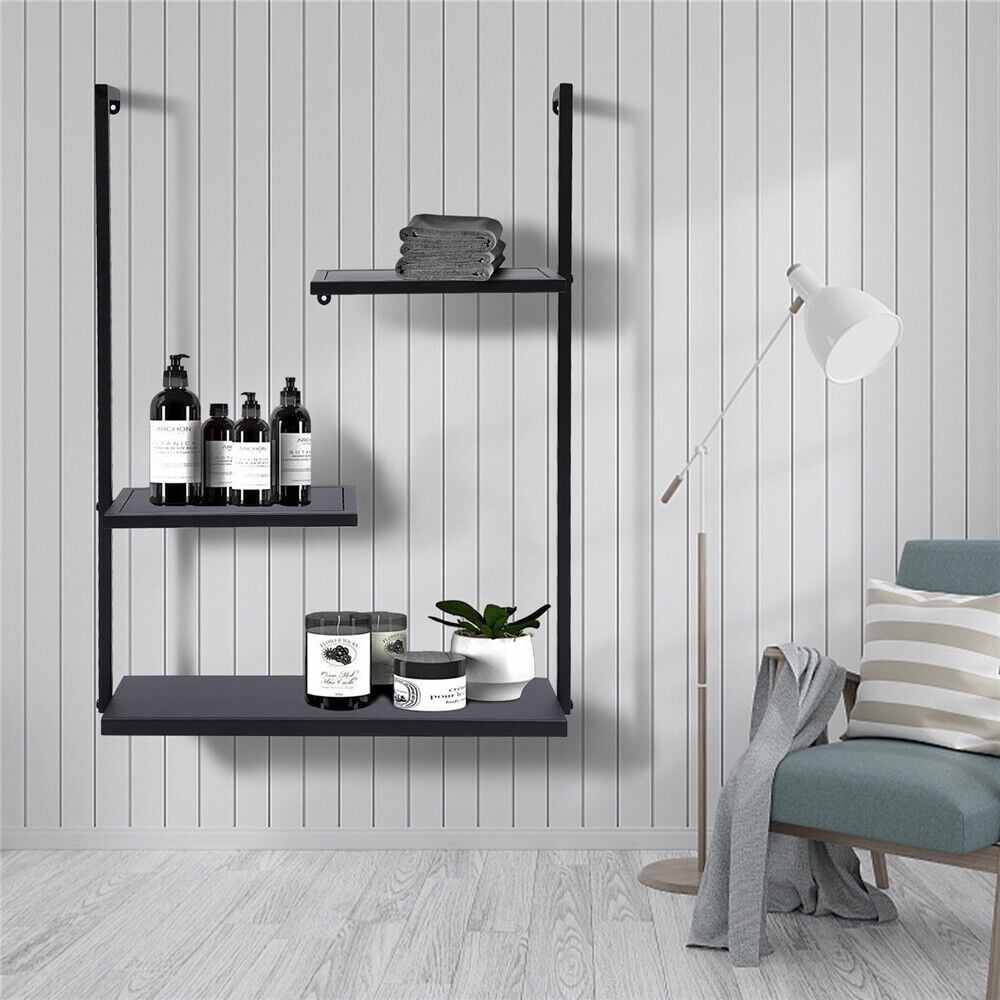 3-Layer Floating Shelf Black Decor Wall Hanging CDs Book Shelf Set ...