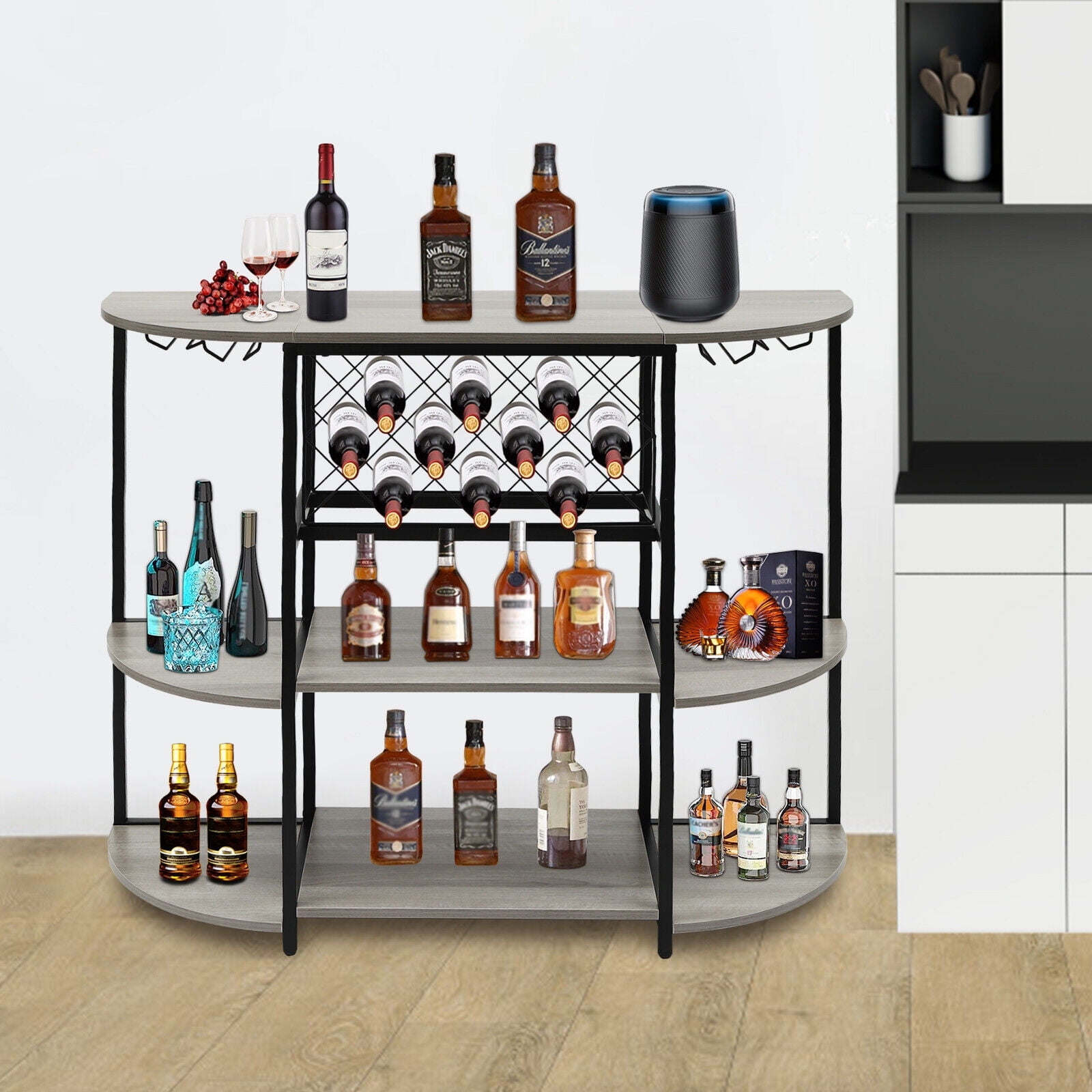 3-Layer Wine Rack Table, Freestanding Bar Wine Cabinet Sideboard for ...