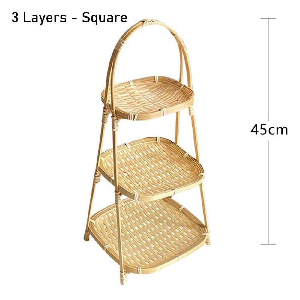 3 Layer Handwoven Fruit Basket Food Basket Decorative Standing Tray ...