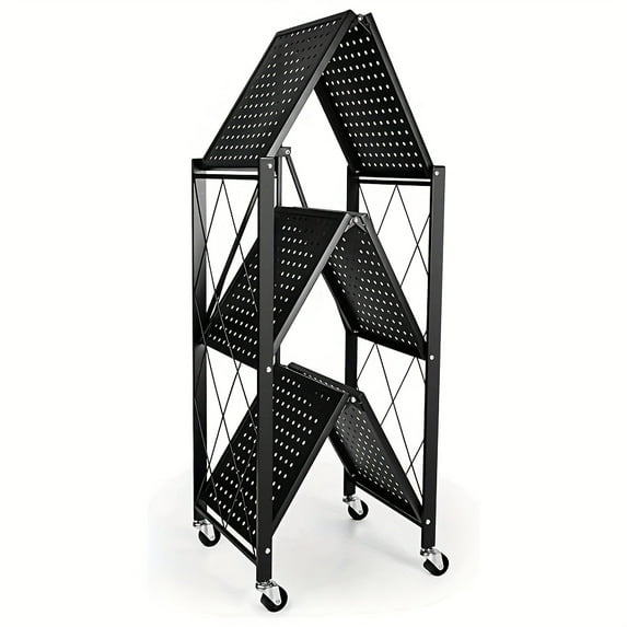 3 - Layer Heavy - Duty Foldable Metal Storage Rack with Wheels. Movable ...