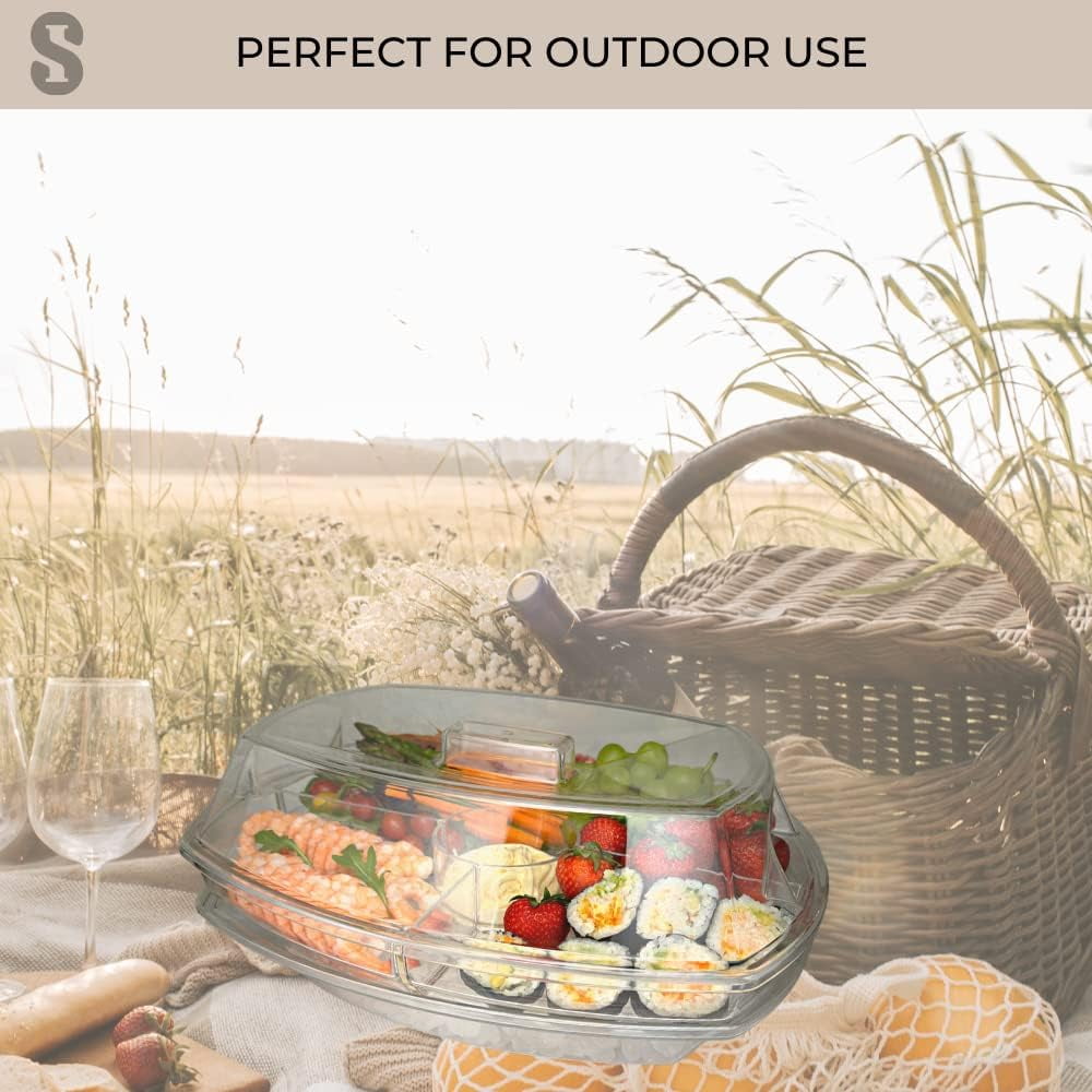 3-Layer Ice Serving Tray with Lid, 15 Inch Party Platter for Shrimp ...