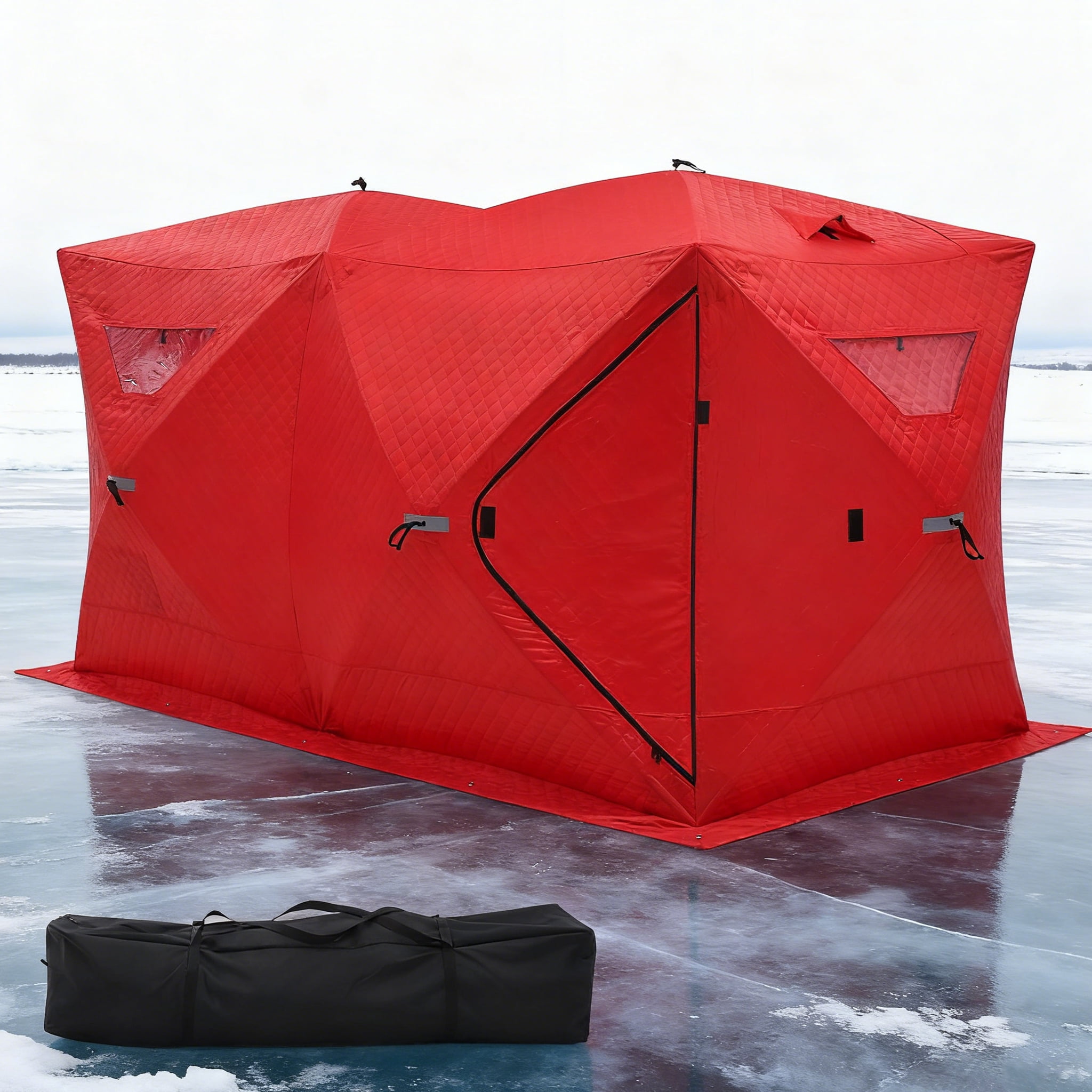 3-Layer Insulated Pop-Up Ice Fishing Shelter for 3-4 People, Ice ...