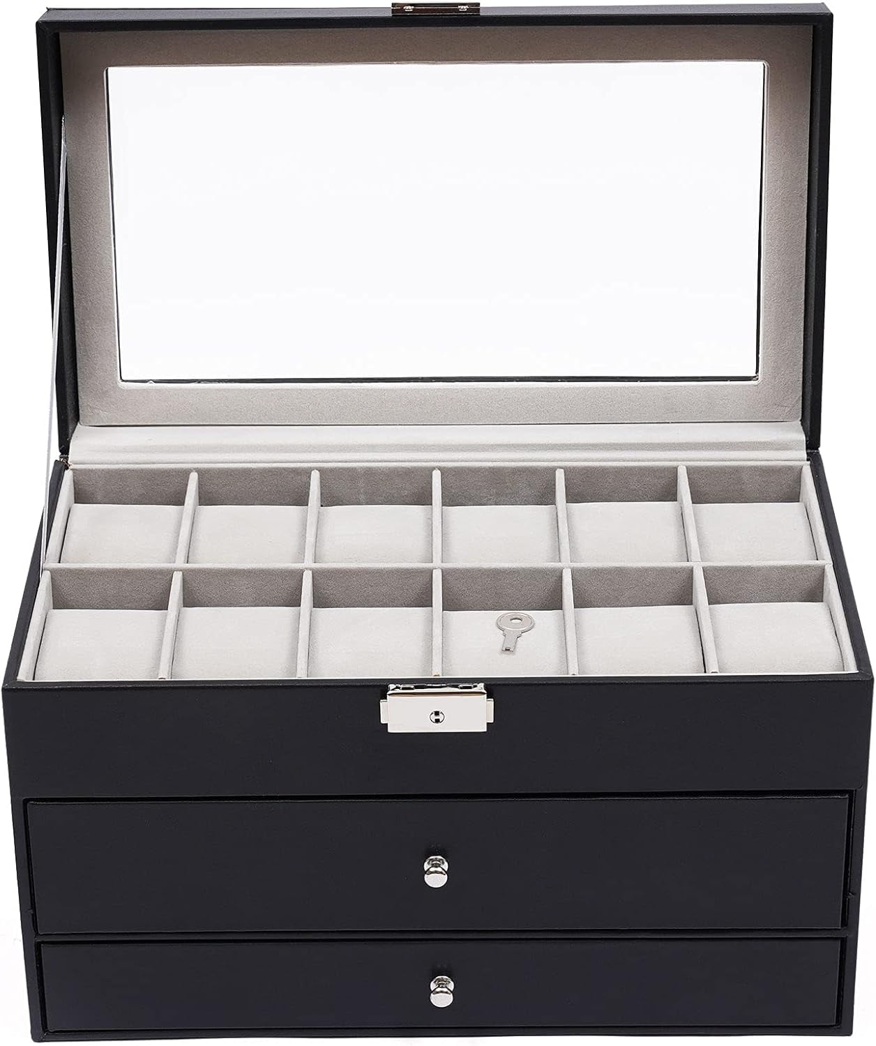 3 Layer Jewelry Box Glass Cabinet Display Case W/Sunglasses Organizer ...