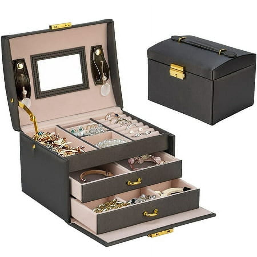 3-Layer Jewelry Box for Women Girls, Travel Lockable Jewelry Case with ...