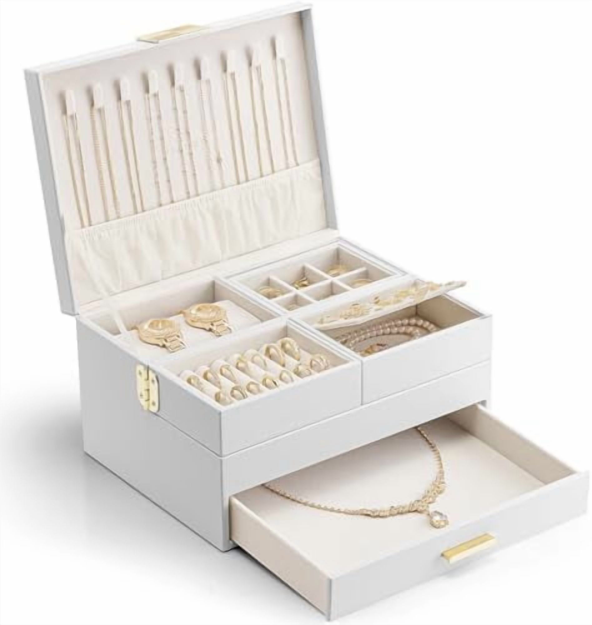 3 Layer Jewelry Box - Women Jewelry Box with Retractable Tray - Jewelry ...