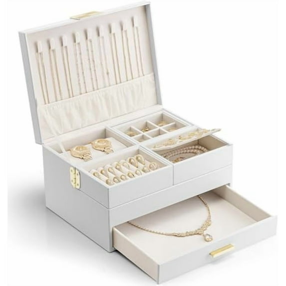 3 Layer Jewelry Box - Women Jewelry Box with Retractable Tray - Jewelry ...