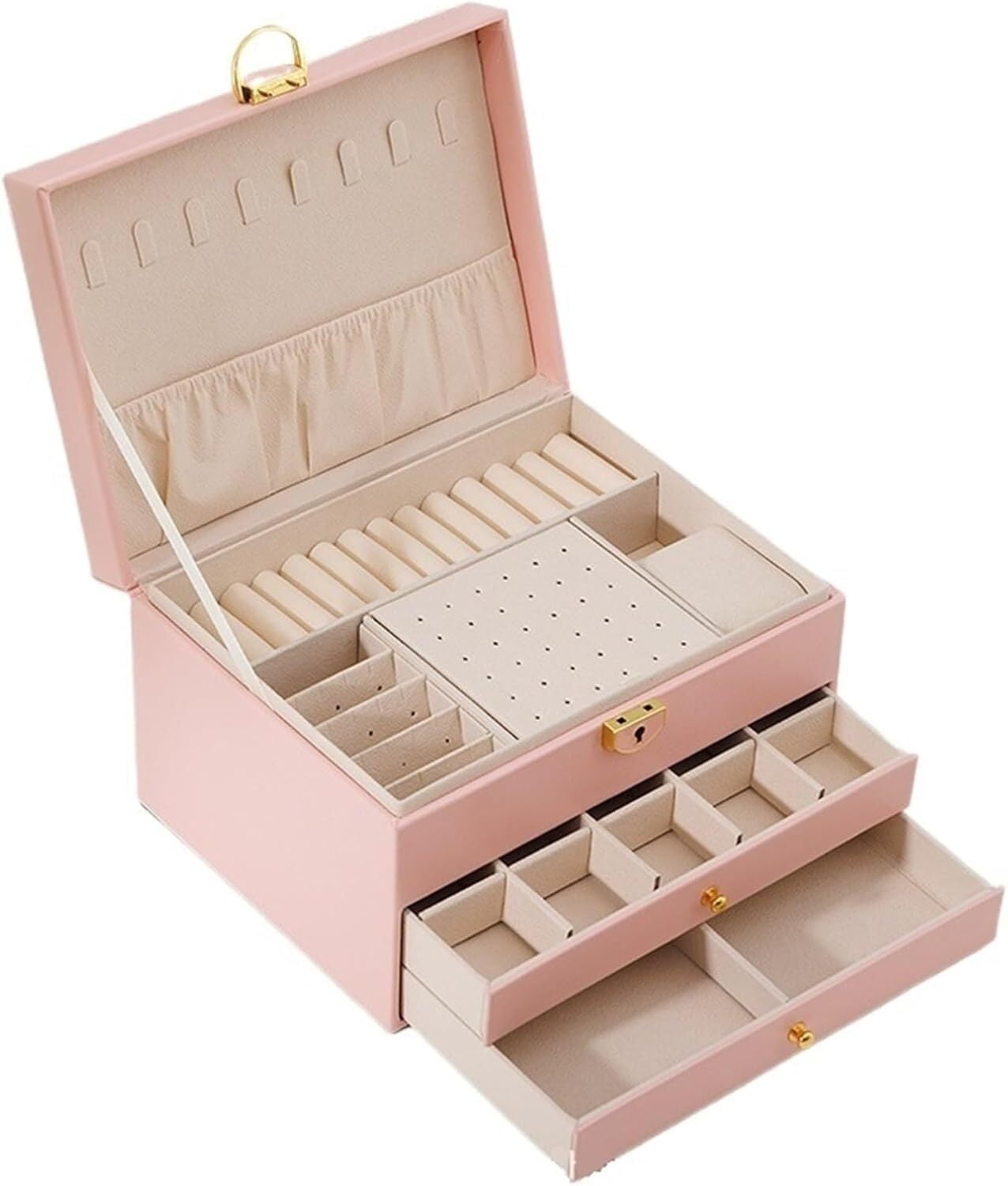 3-Layer Jewelry Box with 2 Drawers, Large Capacity Jewelry Holder Box ...