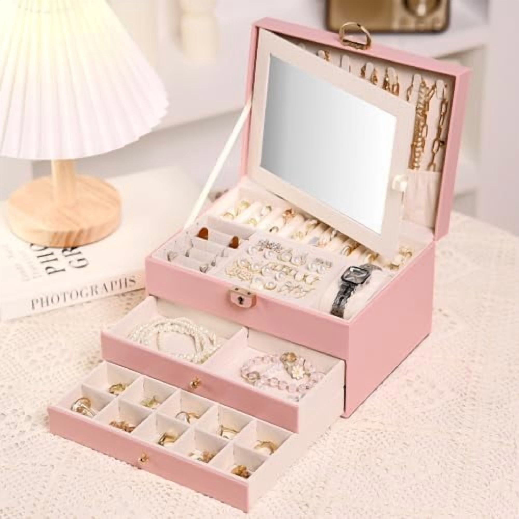 3 Layer Jewelry Boxes Large Jewelry Holder Organizer Case with 2 ...