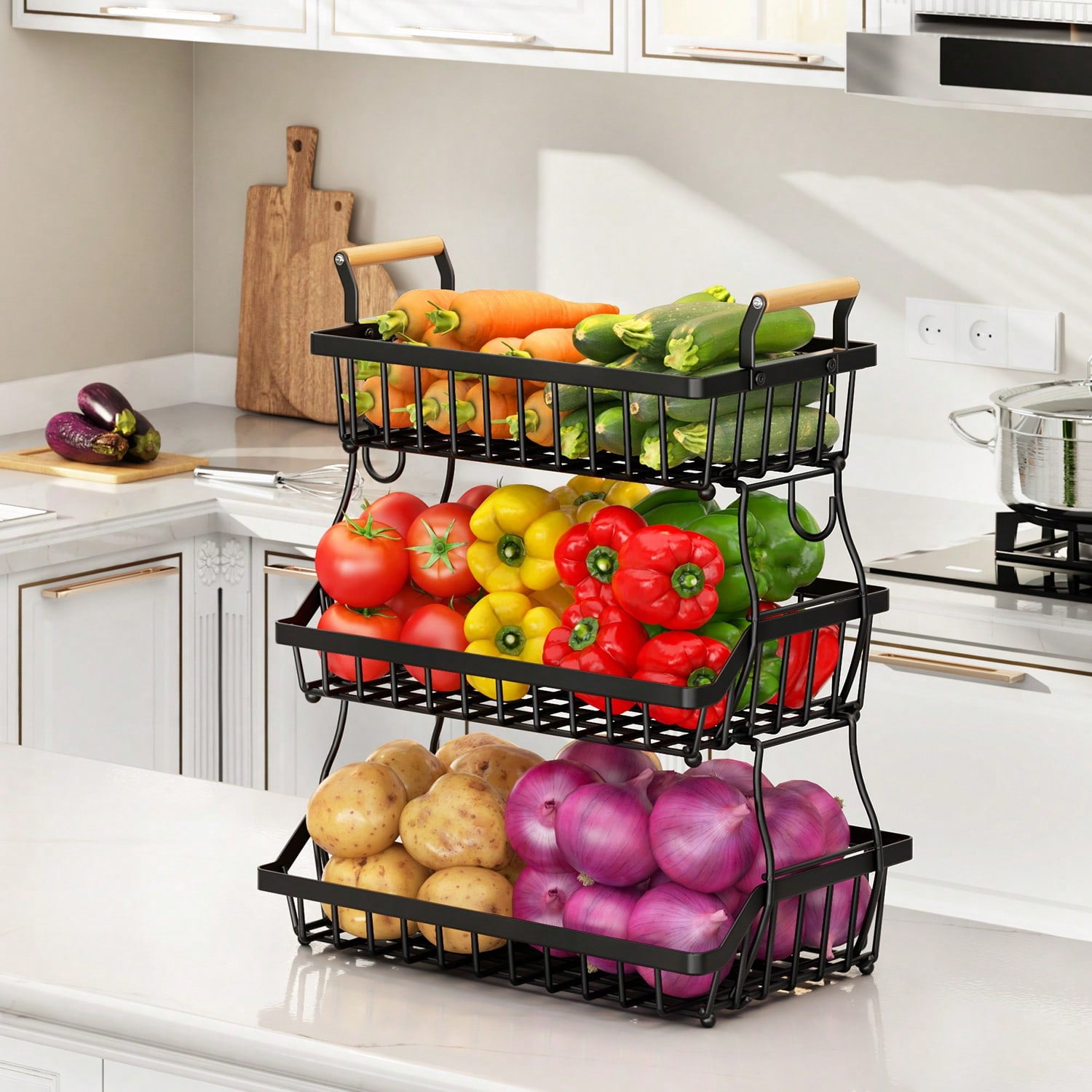 3-Layer Kitchen Fruit Storage Rack Living Room Double-Layer Detachable ...