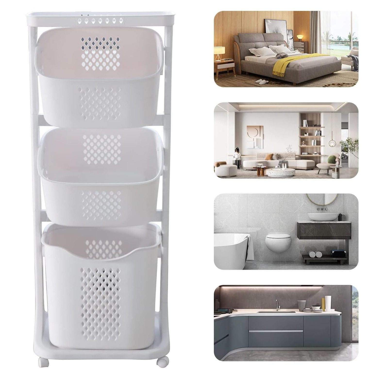 3-Layer Laundry Basket,Clothes Storage Basket with Universal Wheel ...
