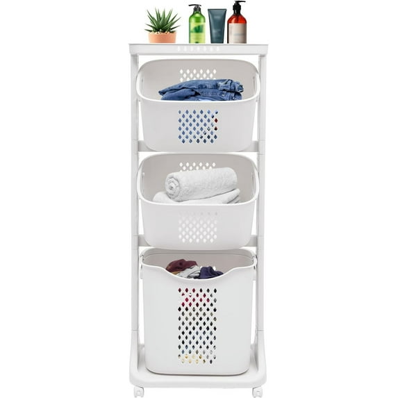 3 Layer Laundry Hamper Basket Sorter with 4 Wheels, Removable Clothes ...