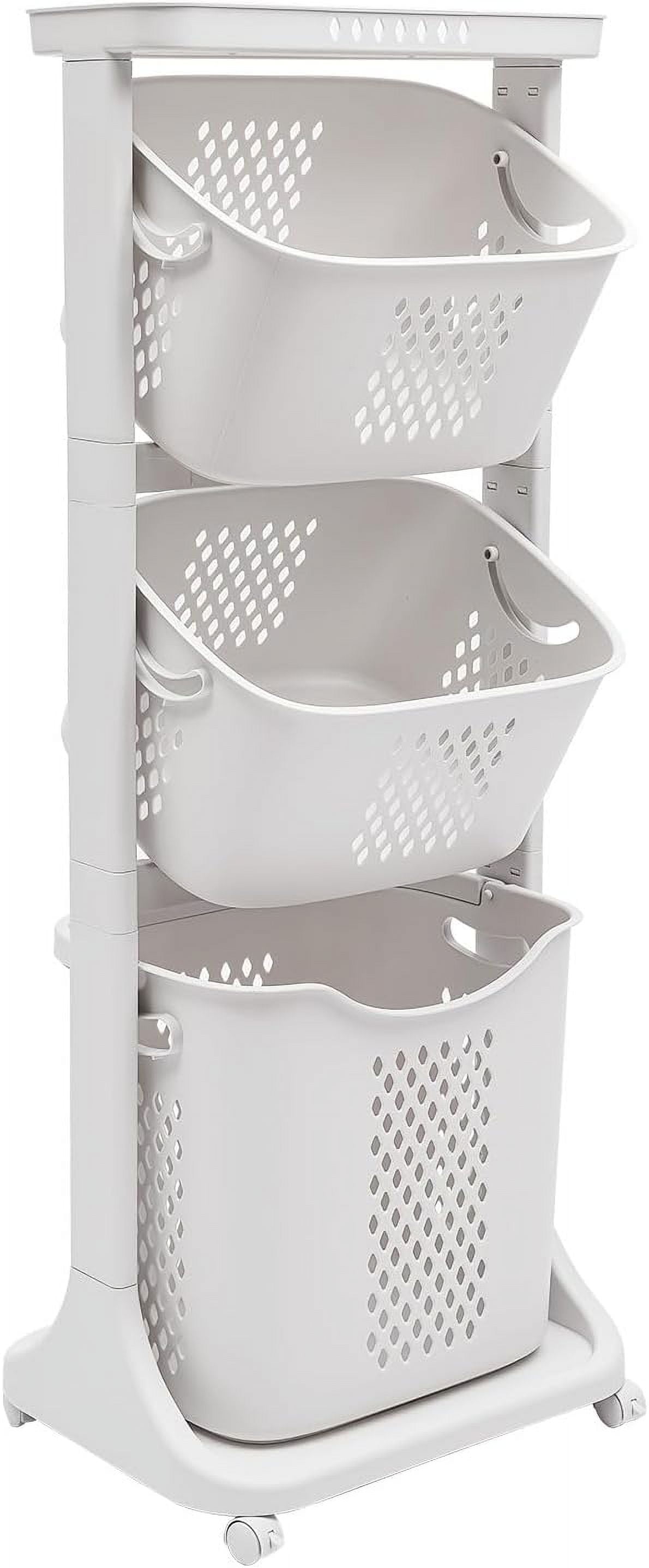 3 Layer Laundry Hamper Basket Sorter with 4 Wheels Trolley Washing ...