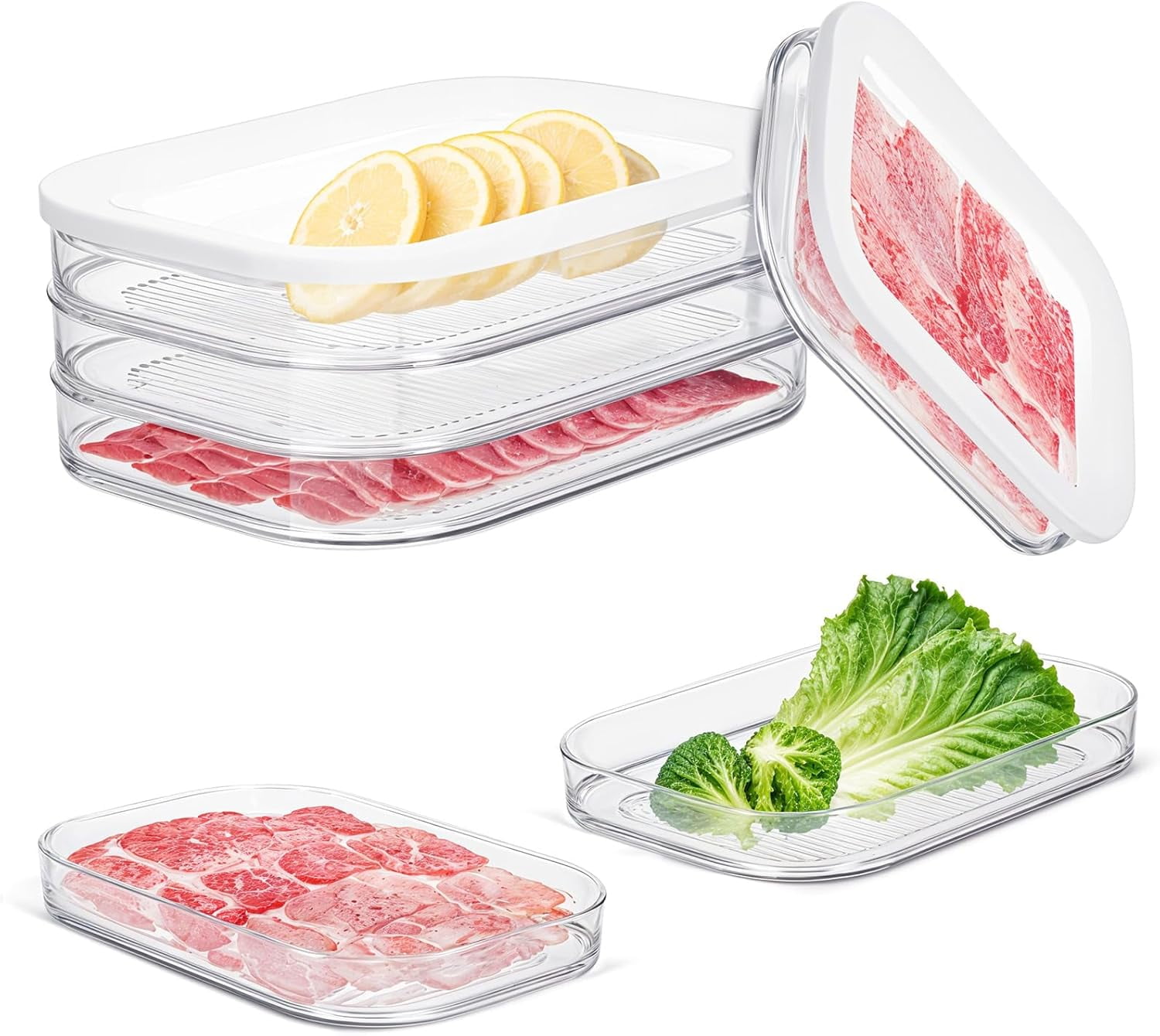 3 Layer Meat Container for Fridge, Stackable Bacon Cheese Container for ...