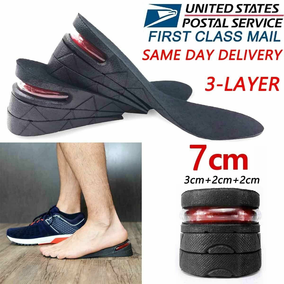 3-Layer 7CM Height Increase Elevator Insoles Pads Soles Foot Pad ...