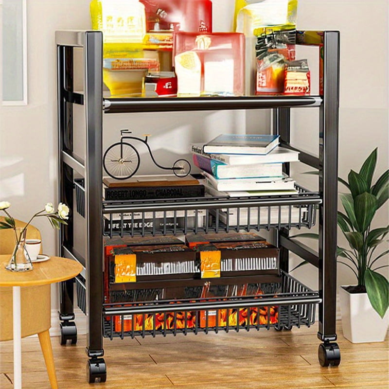 3-Layer Metal Cart Storage Rack, Multi-Layer Fruit And Vegetable Basket ...