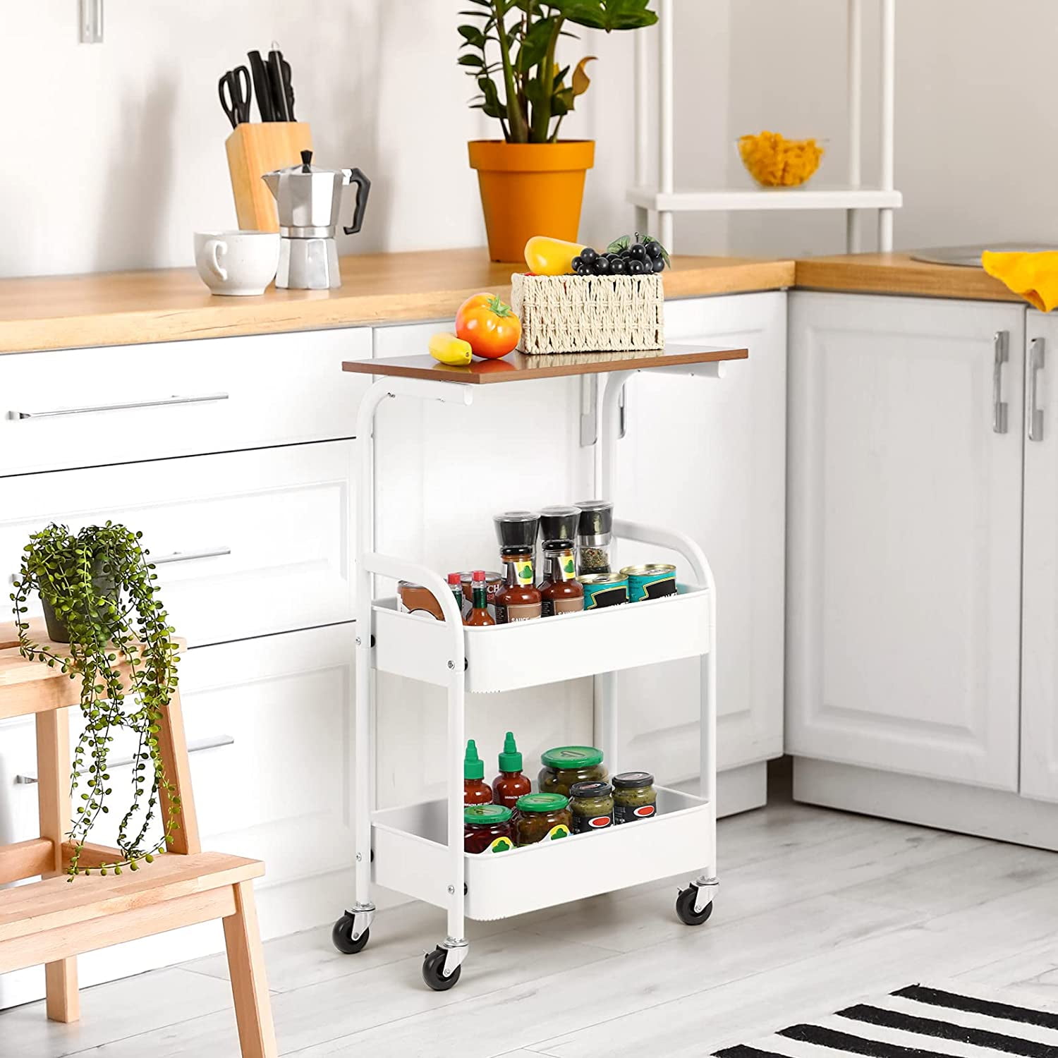 3-Layer Metal Roller Cart with Desktop Multi-Purpose Mobile Storage ...