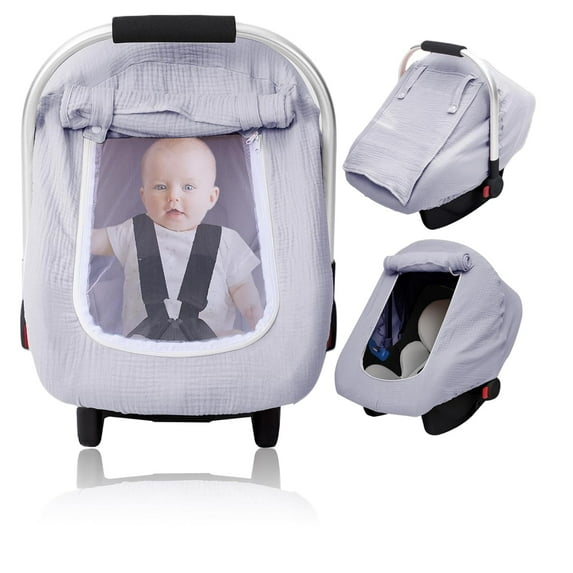 3 Layer Muslin Baby Car Seat Cover, Infant Car Seat Cover with Mesh ...