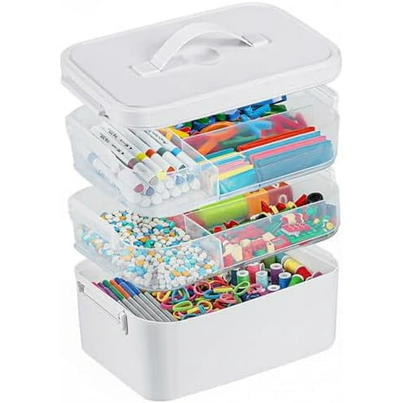 3-Layer Plastic Craft Organizers and Storage Box with Removable Trays ...