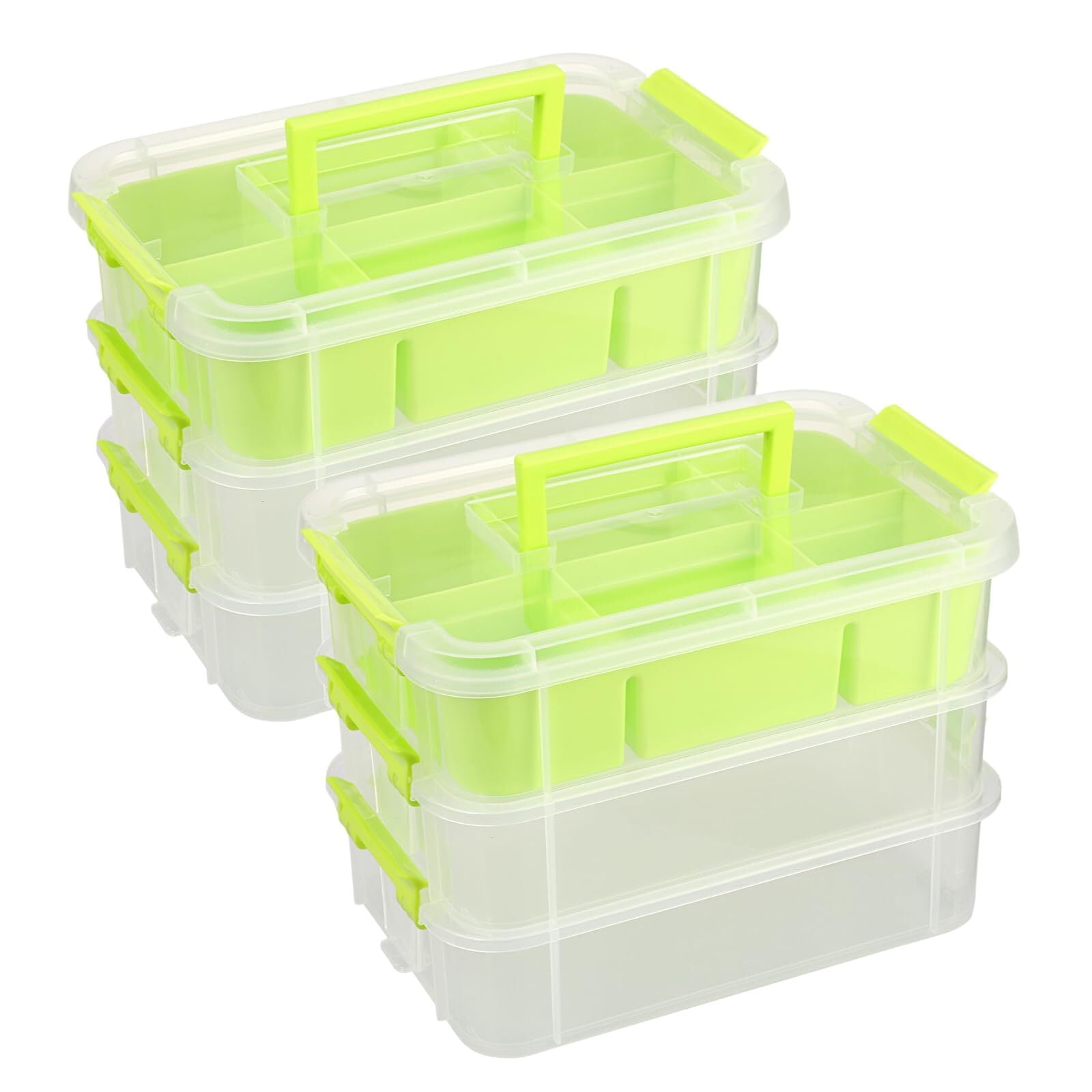 3-Layer Plastic Craft Storage Container with Removable Tray, Stackable ...