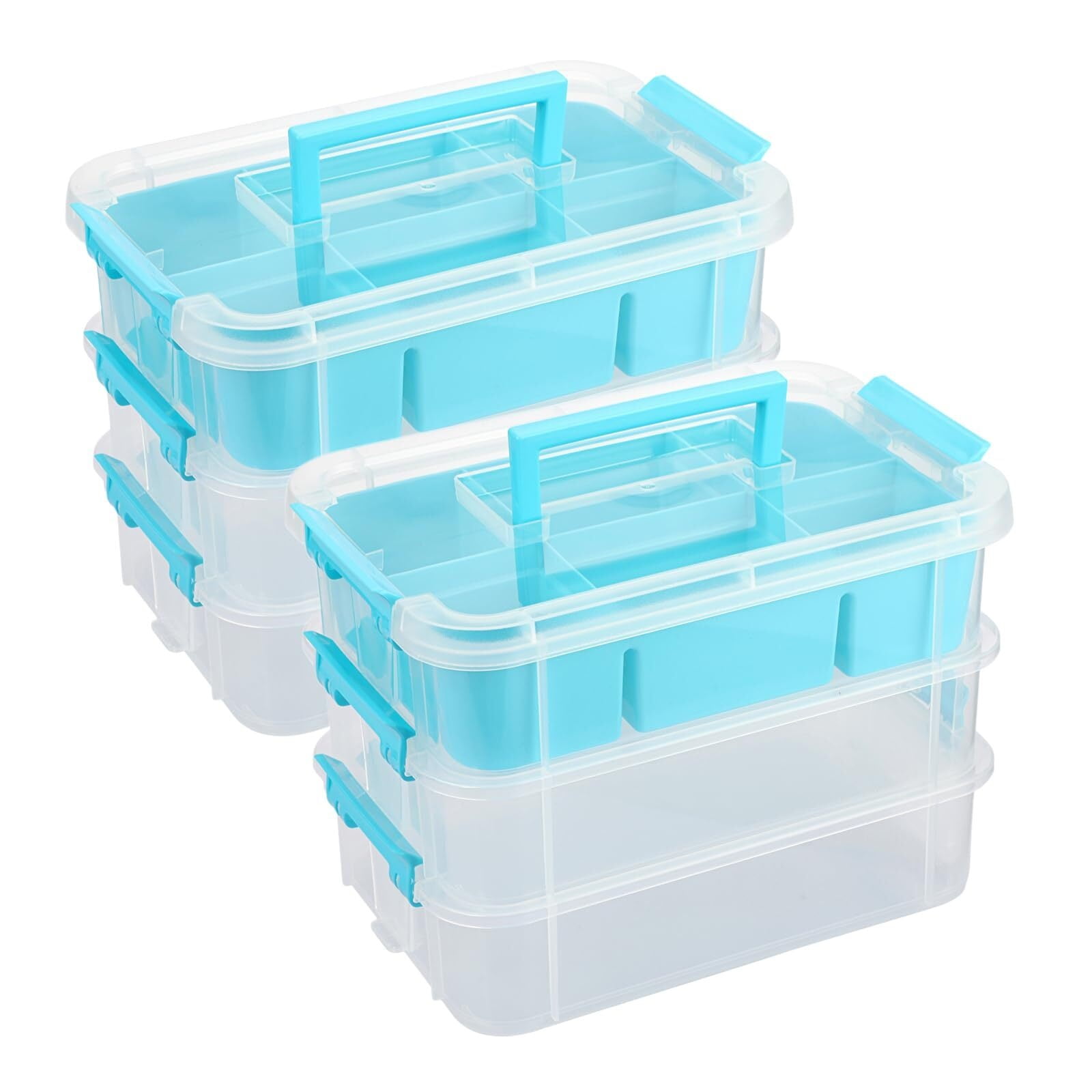 3-Layer Plastic Craft Storage Container with Removable Tray, Stackable ...