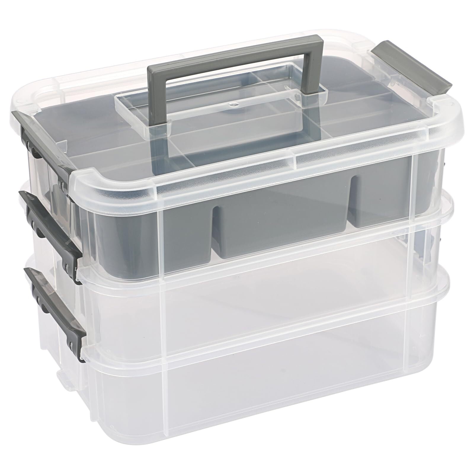 3-Layer Plastic Craft Storage Container with Removable Tray, Stackable ...