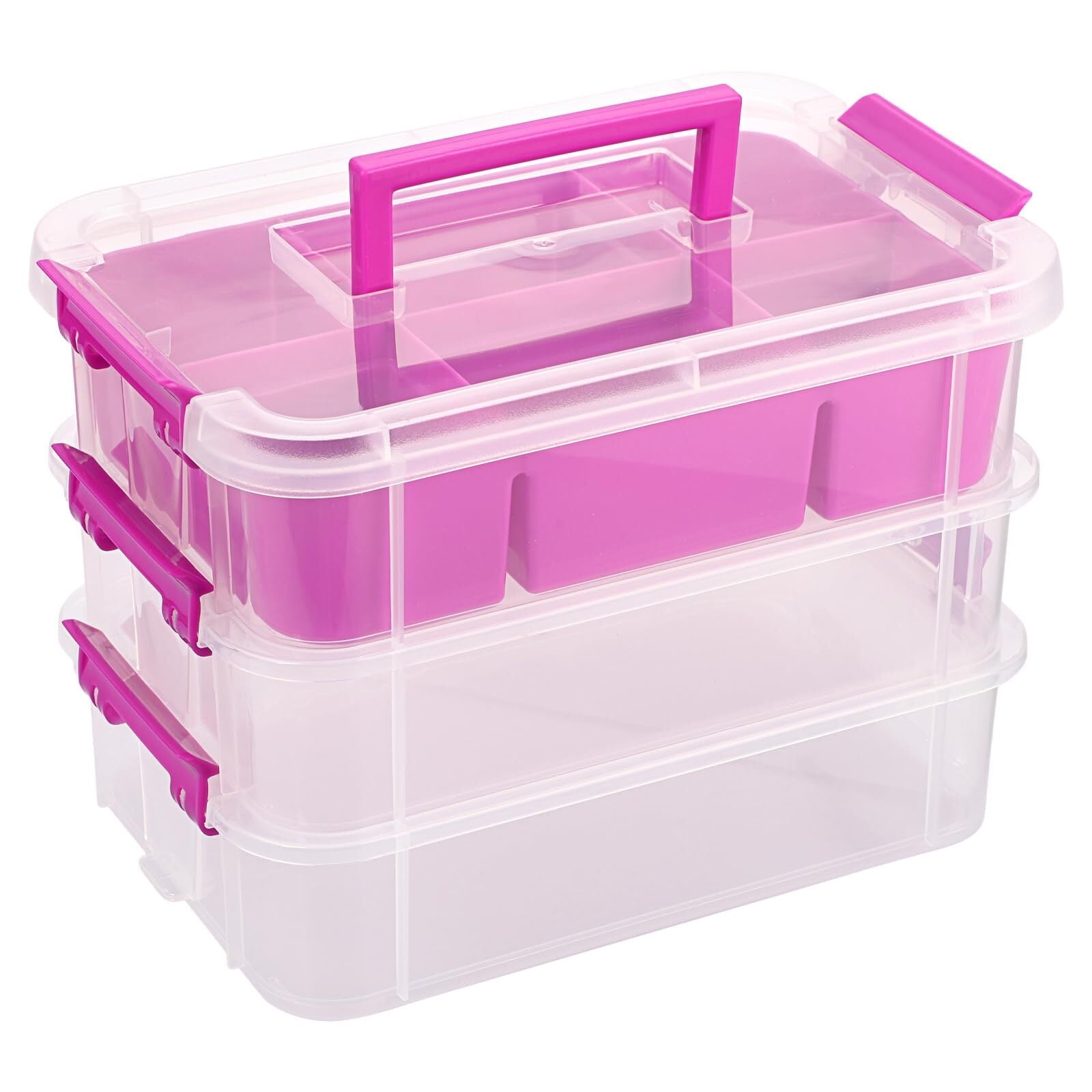 3-Layer Plastic Craft Storage Container with Removable Tray, Stackable ...