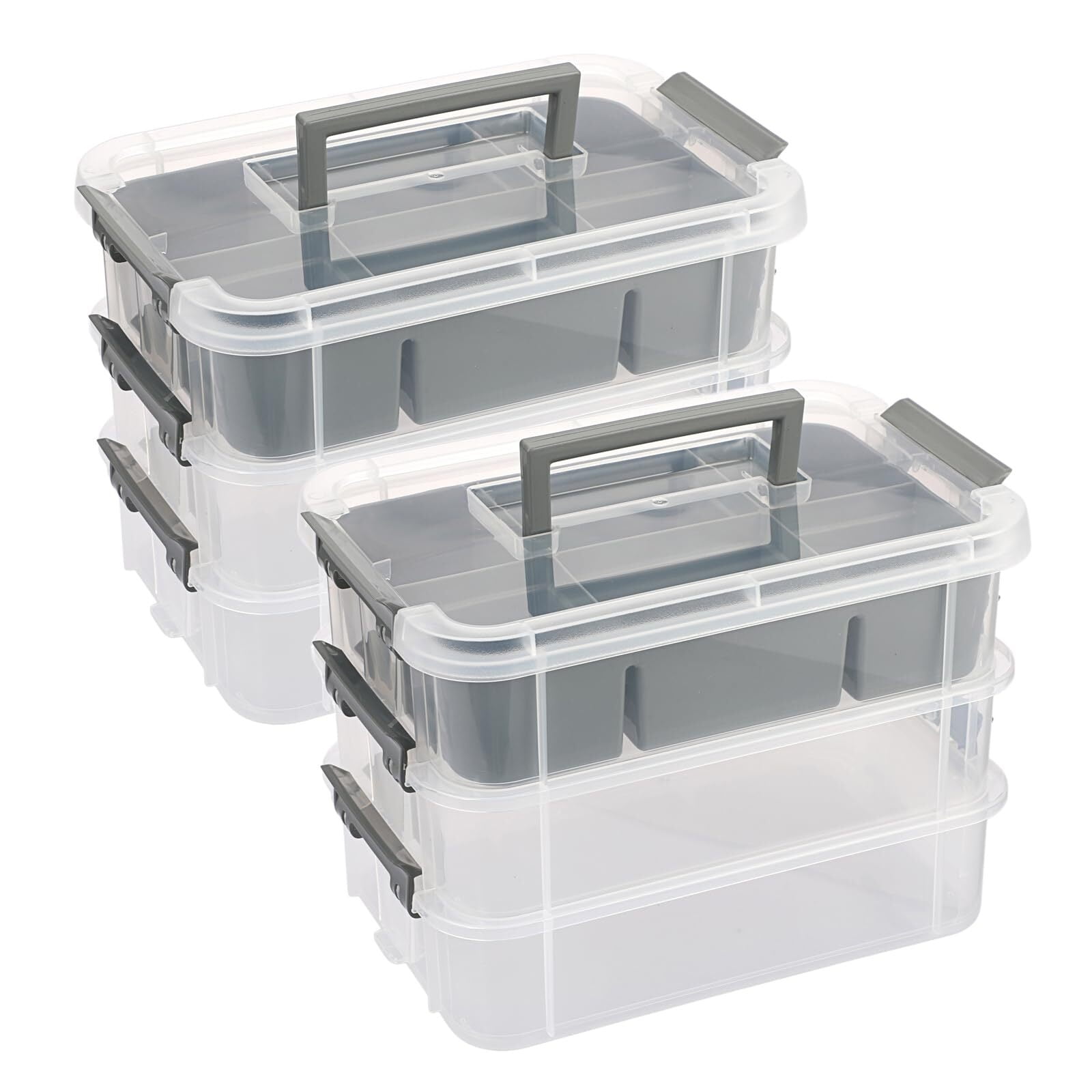 3-Layer Plastic Craft Storage Container with Removable Tray, Stackable ...