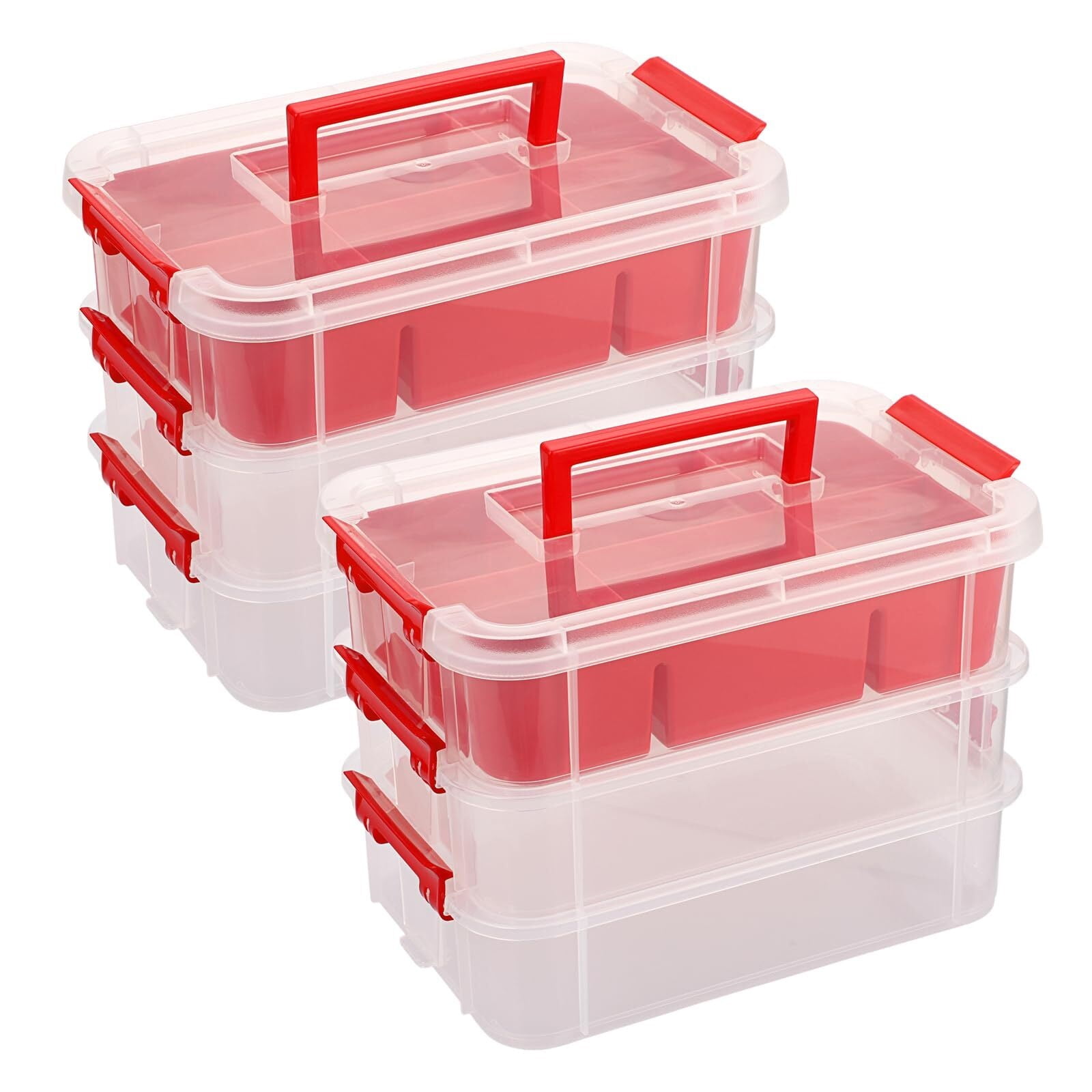 3-Layer Plastic Craft Storage Container with Removable Tray, Stackable ...