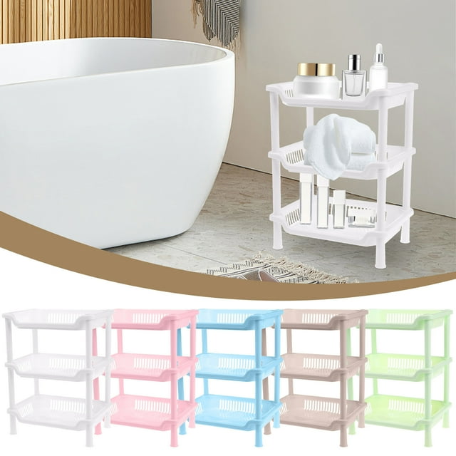 3-Layer Plastic Storage Rack,3 Tier Standing Shower Caddy Organizer ...