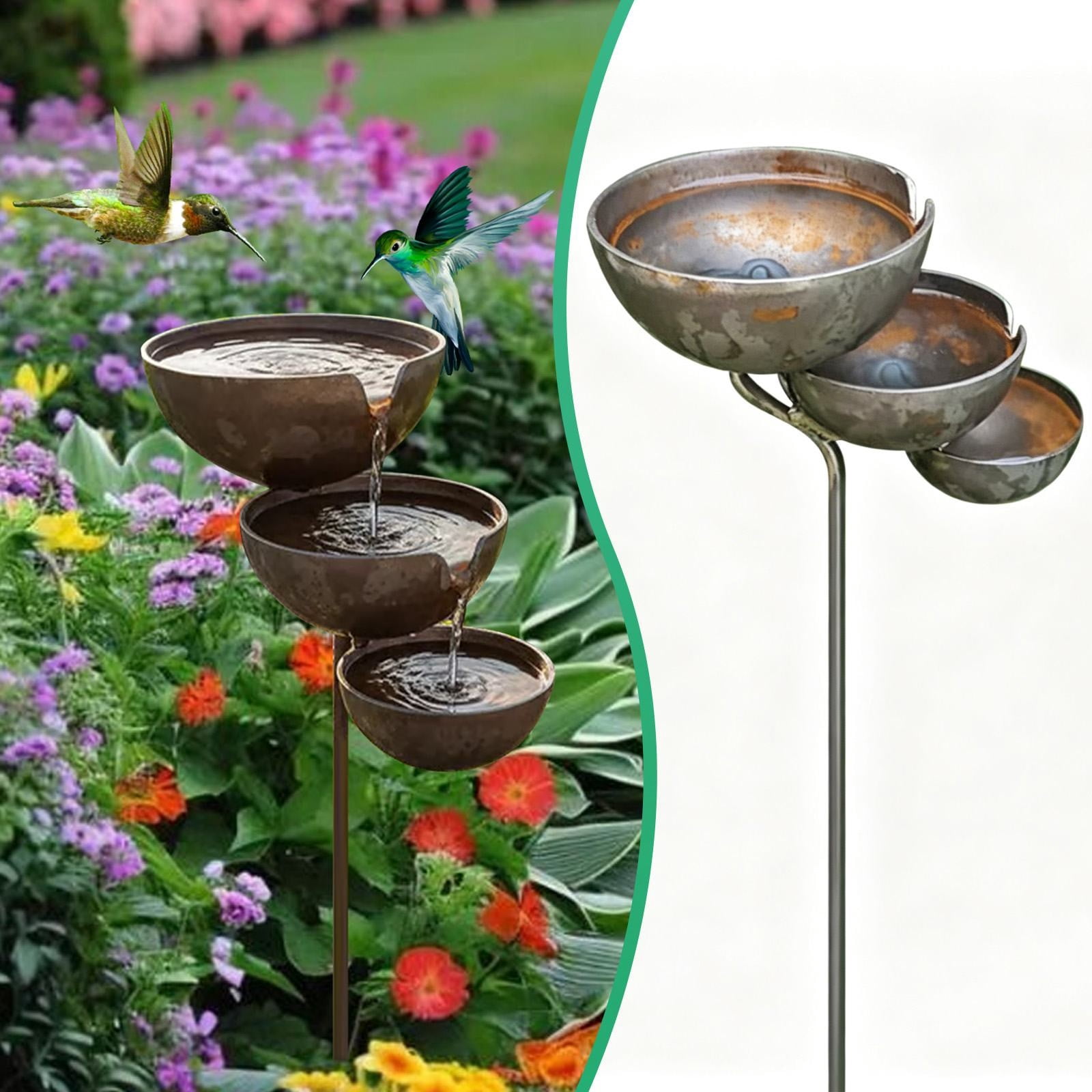 3-Layer Rain Catcher Garden Stake, Metal Bird Feeder & Bird Bath Bowl ...