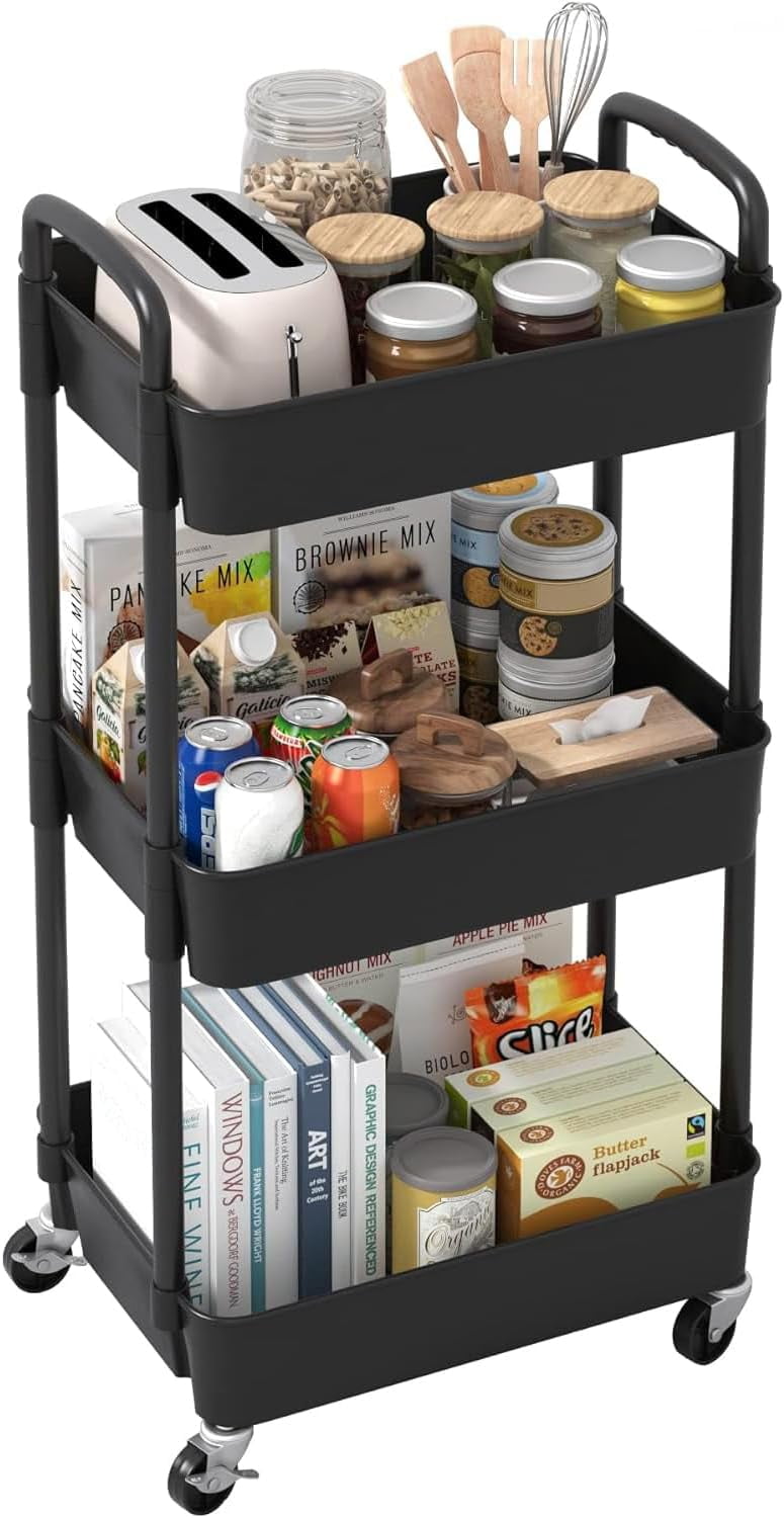 3-Layer Rolling Multifunctional Handcart - Heavy-Duty Multifunctional Storage Box Suitable for ...