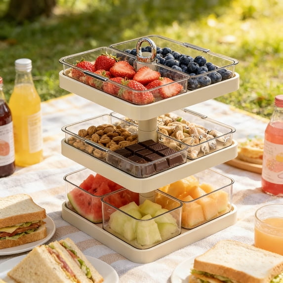 3 Layer Rotatable Food Preparation Tray, Kitchen Clear Storage ...