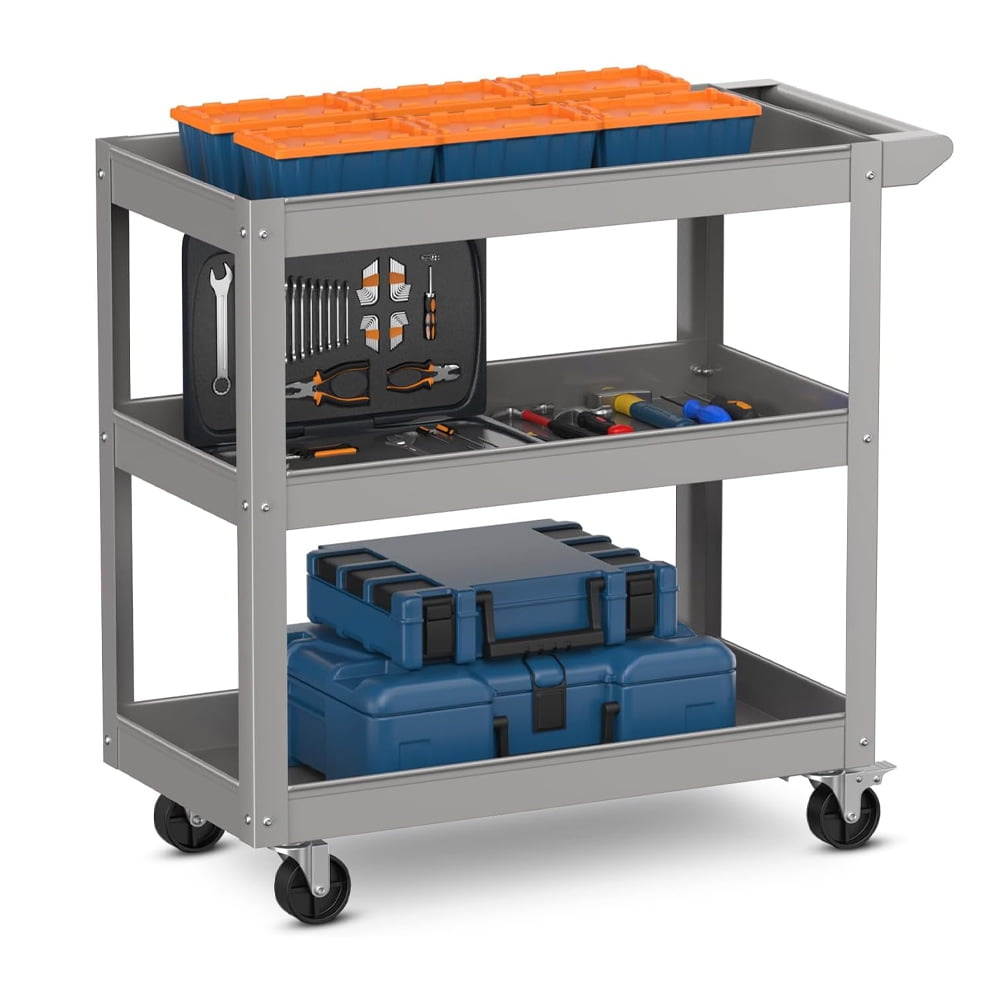 3-Layer Service Cart, Heavy Duty Commercial Storage Cart with Flat ...