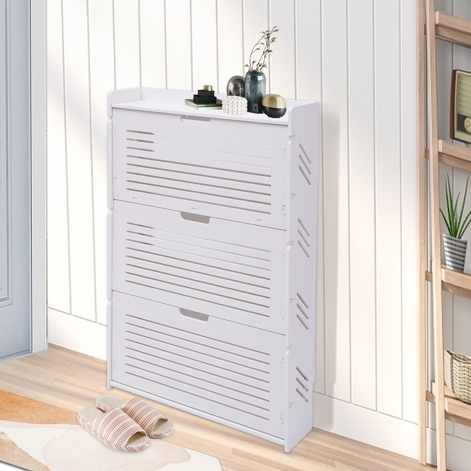3-Layer Shoe Organizer White Tipping Shoe Cabinet Shoe Rack Cabinet for ...