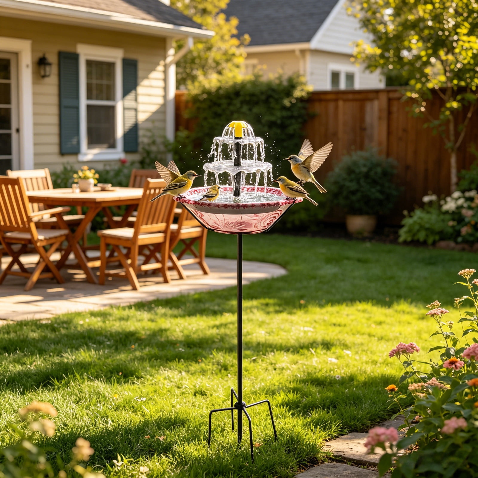 3 Layer Solar Bird Bath for Outside with Metal Stake Solar Bird Bath ...