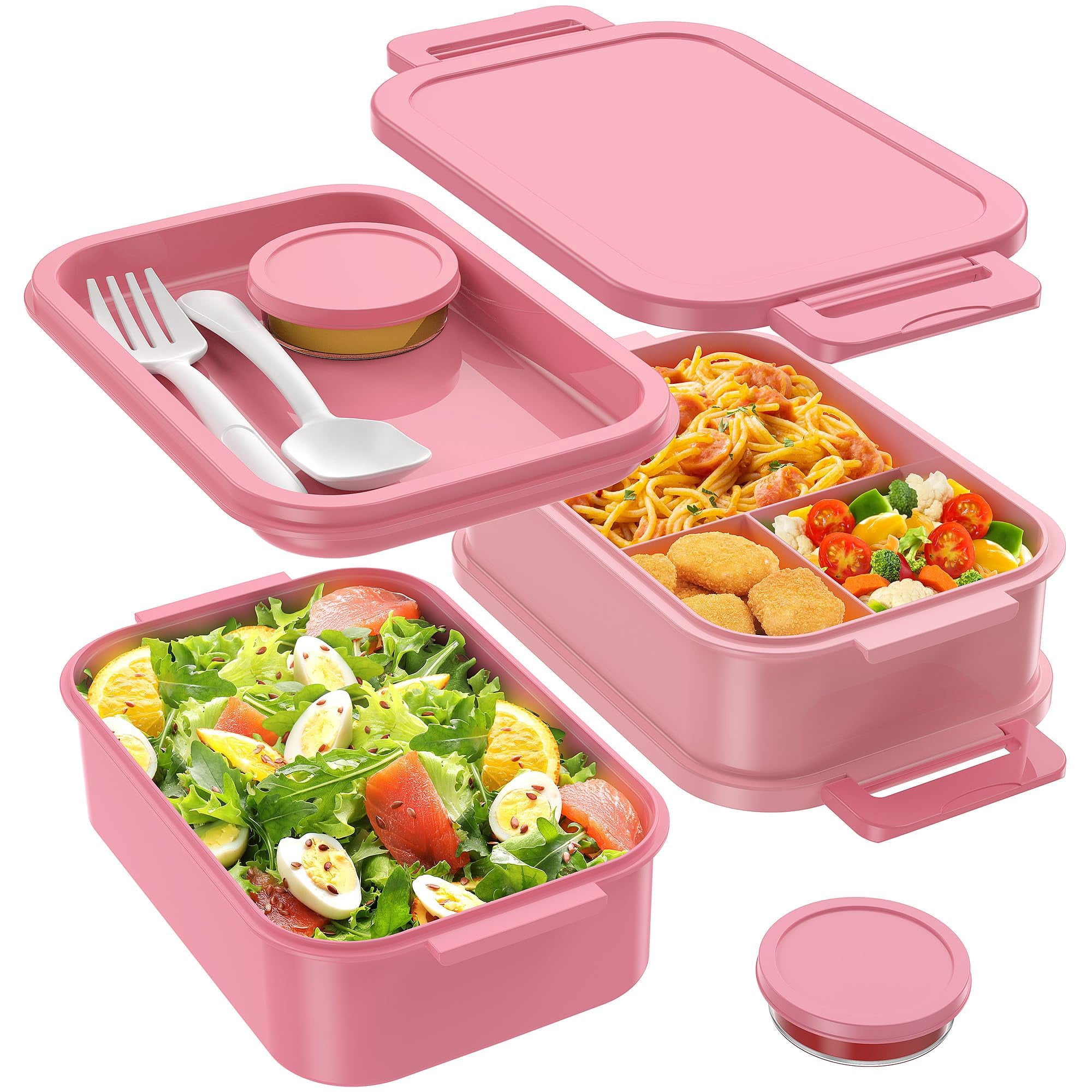 3-Layer Stackable Bento Box 3-Pink 72oz All-in-One Adult Lunch ...