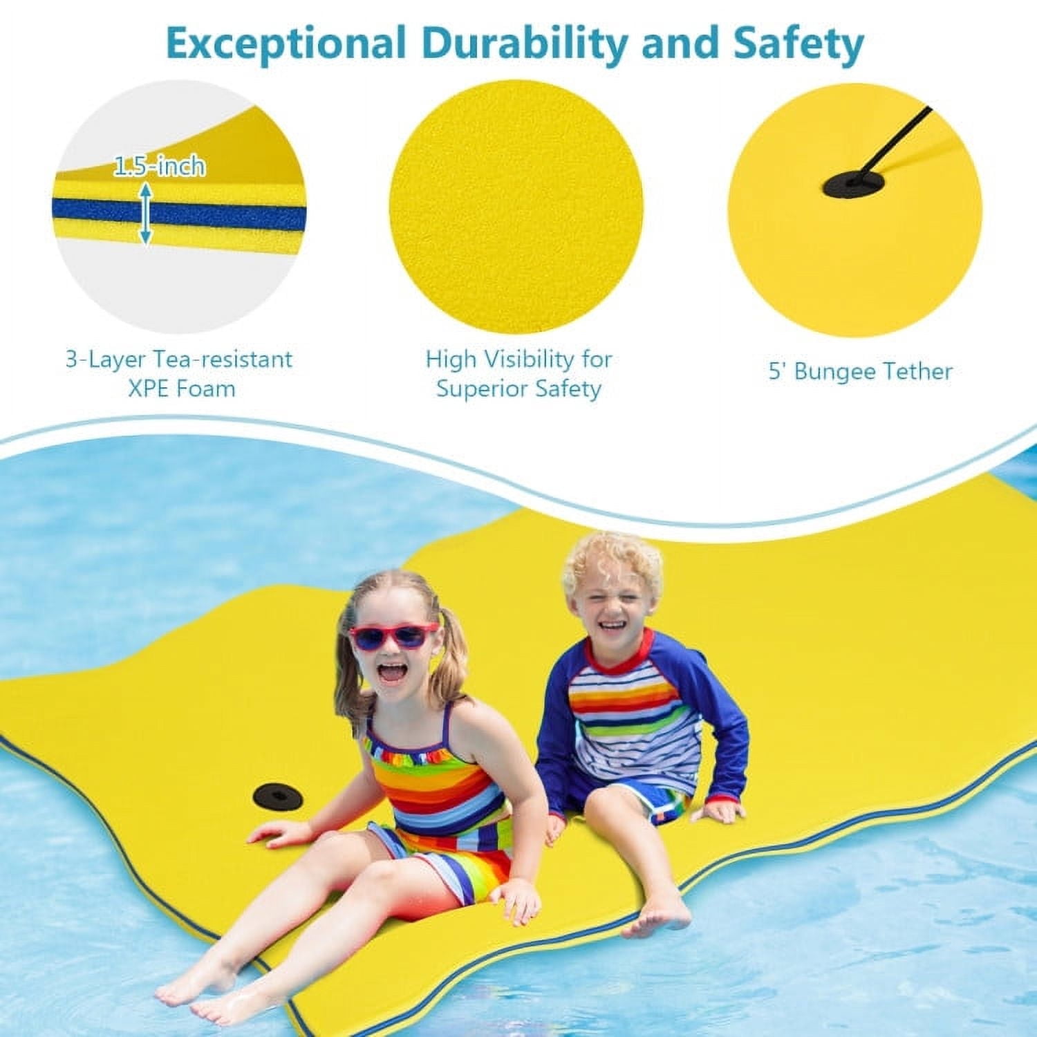 3-Layer Water Floating Mat Foam Pad for Lake, 87" x 36" Tear-Resistant ...