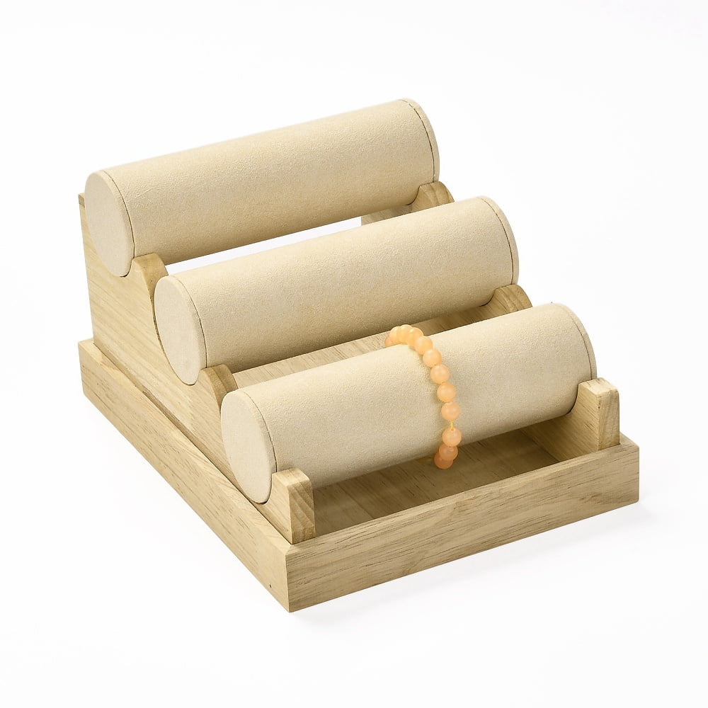 3 Layer Wood Jewelry Bracelet Displays Stands with Microfibre Bisque ...