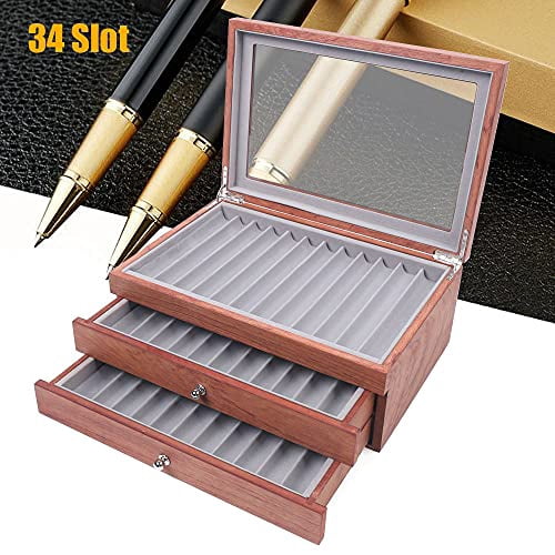 3-Layer Wood Pen Display Box 34 Pen Organizer Box, Pen Display Case ...